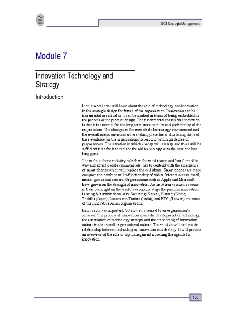 SC3 Strategic Management Module 7 Innovation Technology Strategy | PDF ...