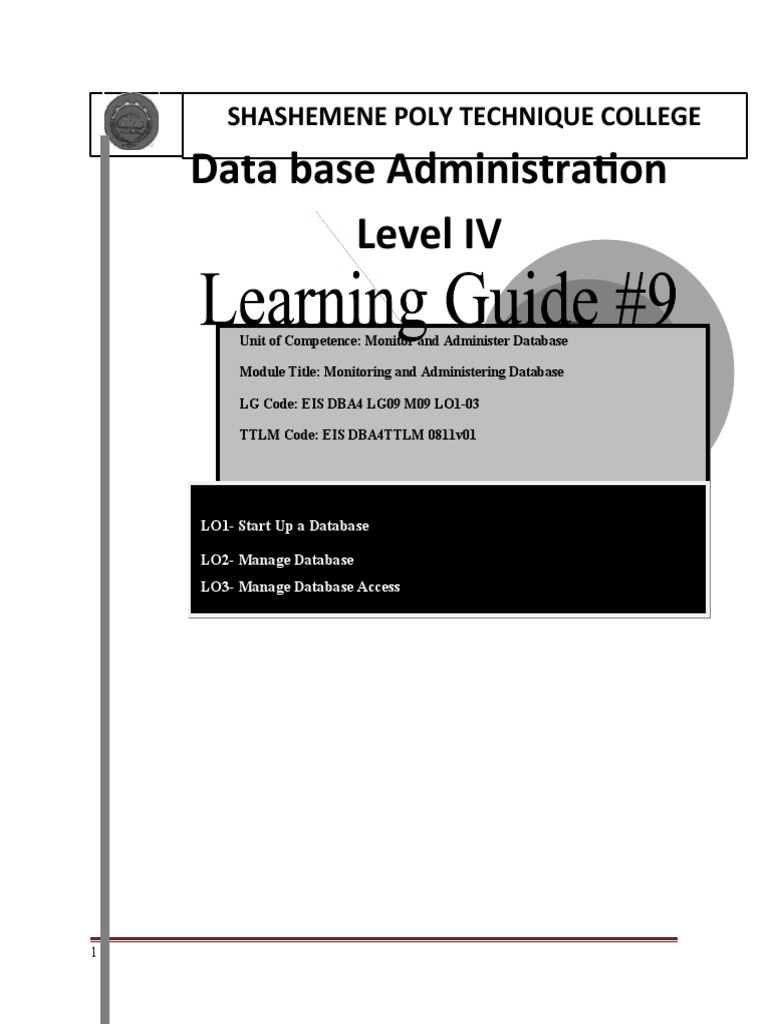 Data Base Administration Level IV: Shashemene Poly Technique College | PDF | Database Index ...