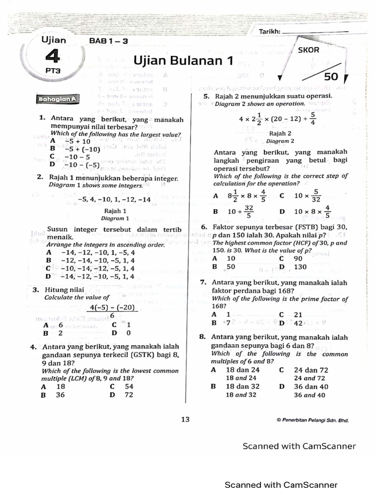 Ujian Bulanan Bab 1-3 Form 3 | PDF