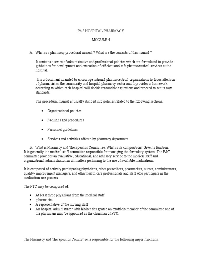 Module 4 | PDF | Pharmacy | Hospital