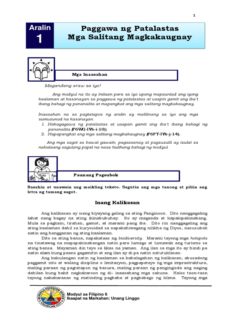 Filipino 6 Q4 Week 1 | PDF