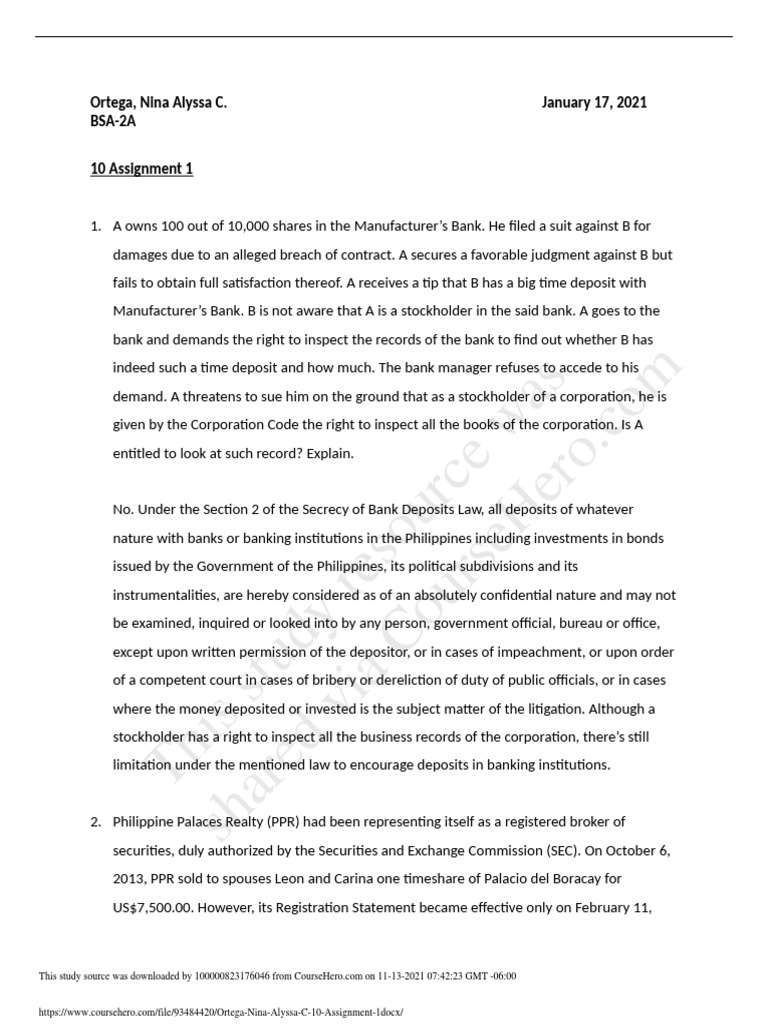 This Study Resource Was: Ortega, Nina Alyssa C. January 17, 2021 BSA-2A ...