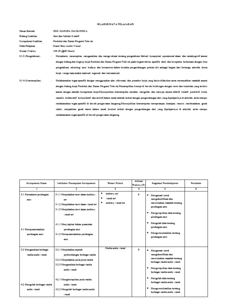 Silabus C2-Dasar Seni Audio Visual | PDF | Seni
