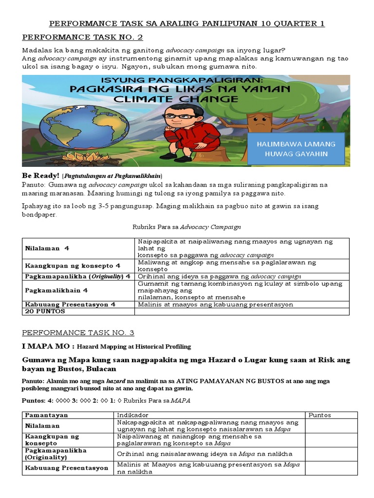 Performance Task Sa Araling Panlipunan 10 Quarter 1 | PDF