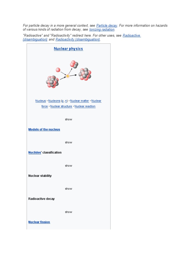 Nuclear Physics: Particle Decay Ionizing Radiation Radioactive (Disambiguation) Radioactivity ...
