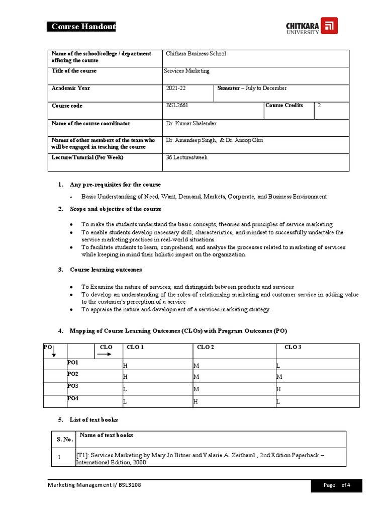 Course Handout: 1. Any Pre-Requisites For The Course | PDF | Marketing ...