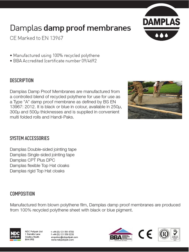 Damplas Damp Proof Membranes: CE Marked To EN 13967 | PDF | Materials | Building Materials