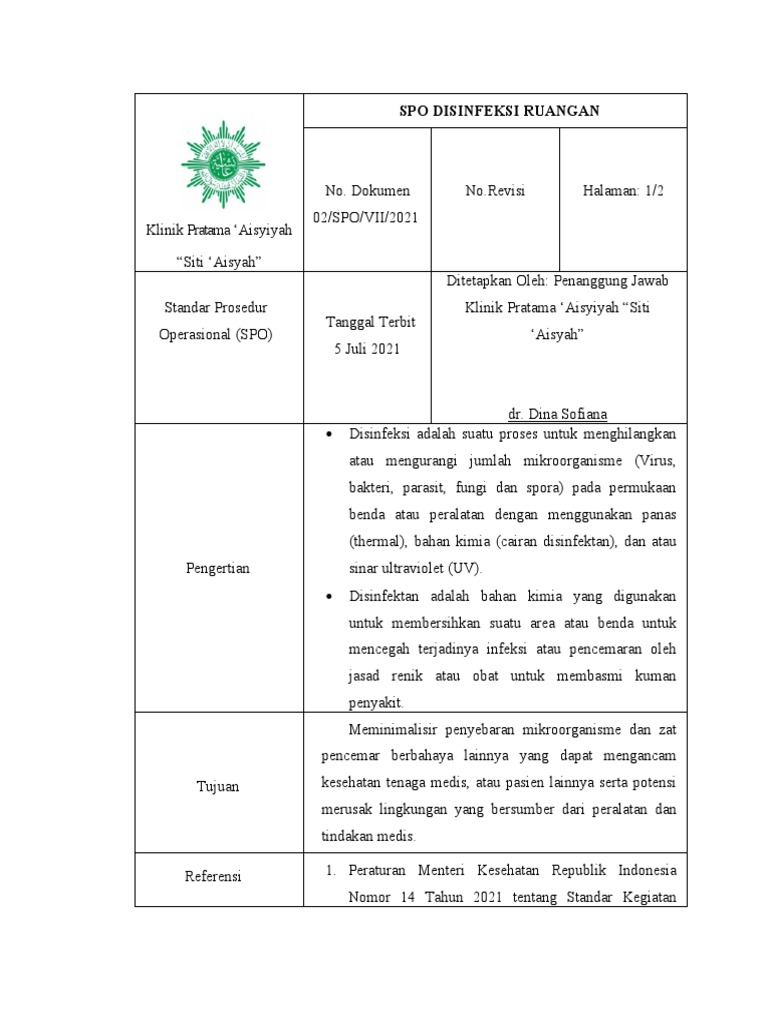 SPO Disinfeksi Ruangan | PDF