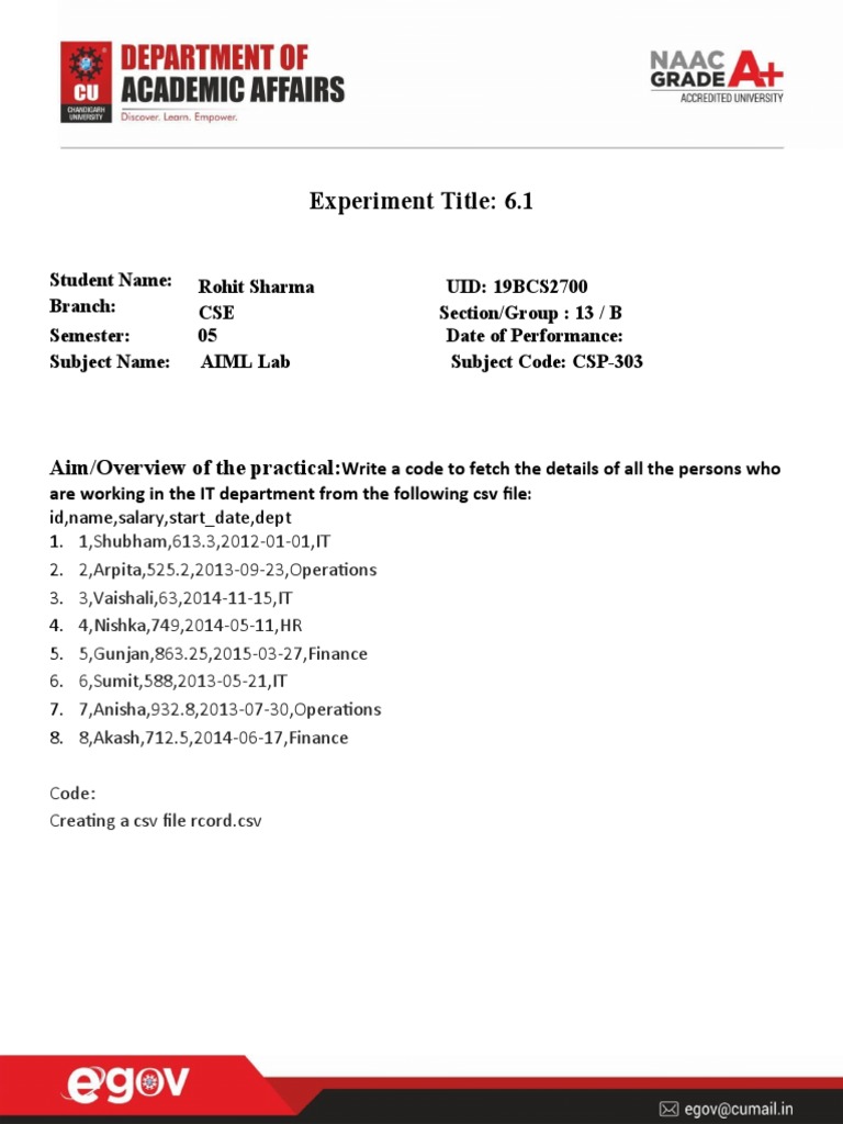 Experiment 2.2a Aiml Lab (19BCS2700) | PDF | Business | Computers