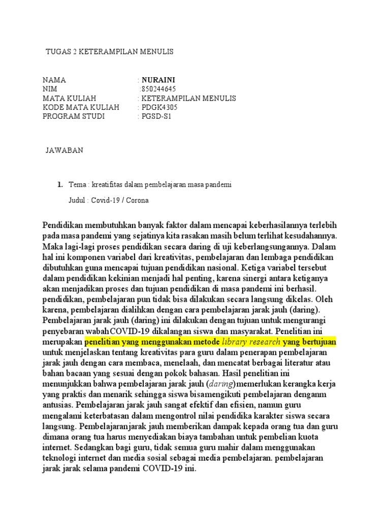 Tugas 2 Keterampilan Menulis Pdf