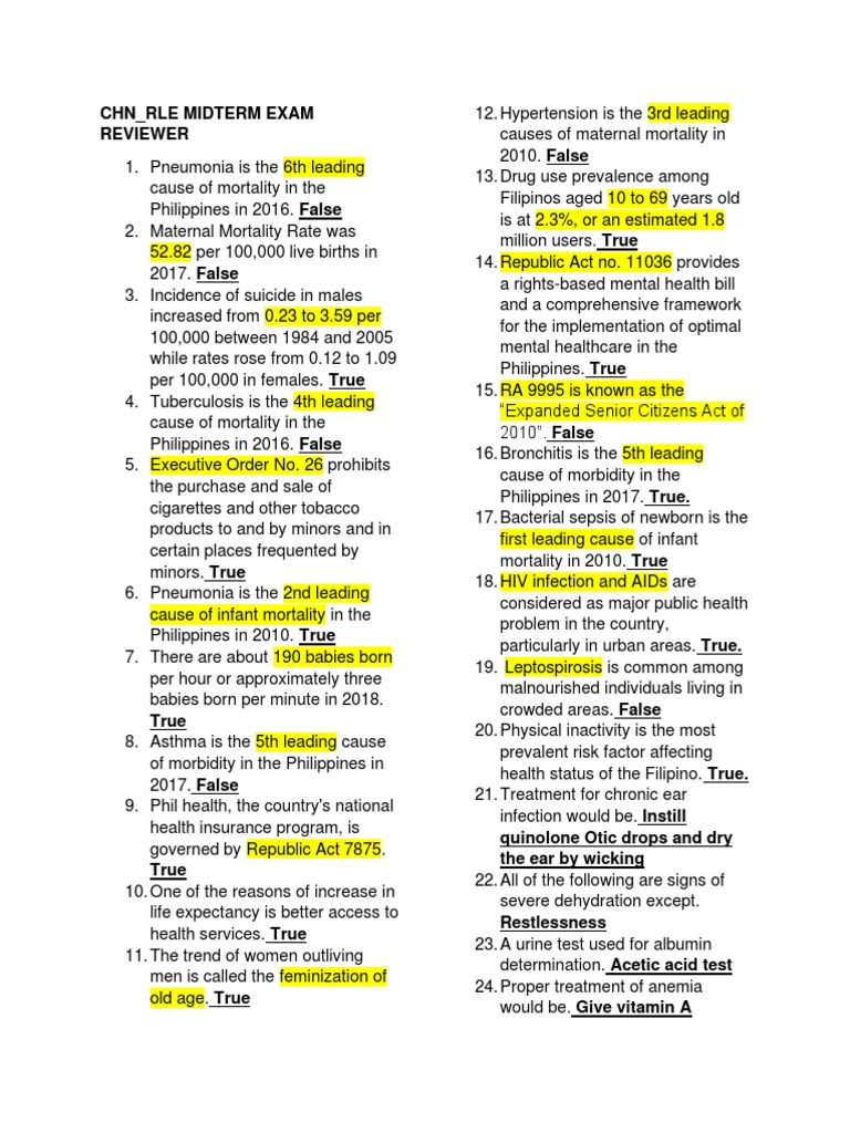 CHN Rle Midterm Exam Reviewer | PDF | Pneumonia | Diarrhea