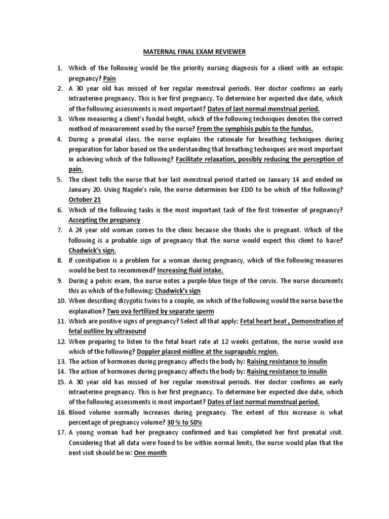 Maternal Final Exam Review Guide | PDF | Pregnancy | Uterus