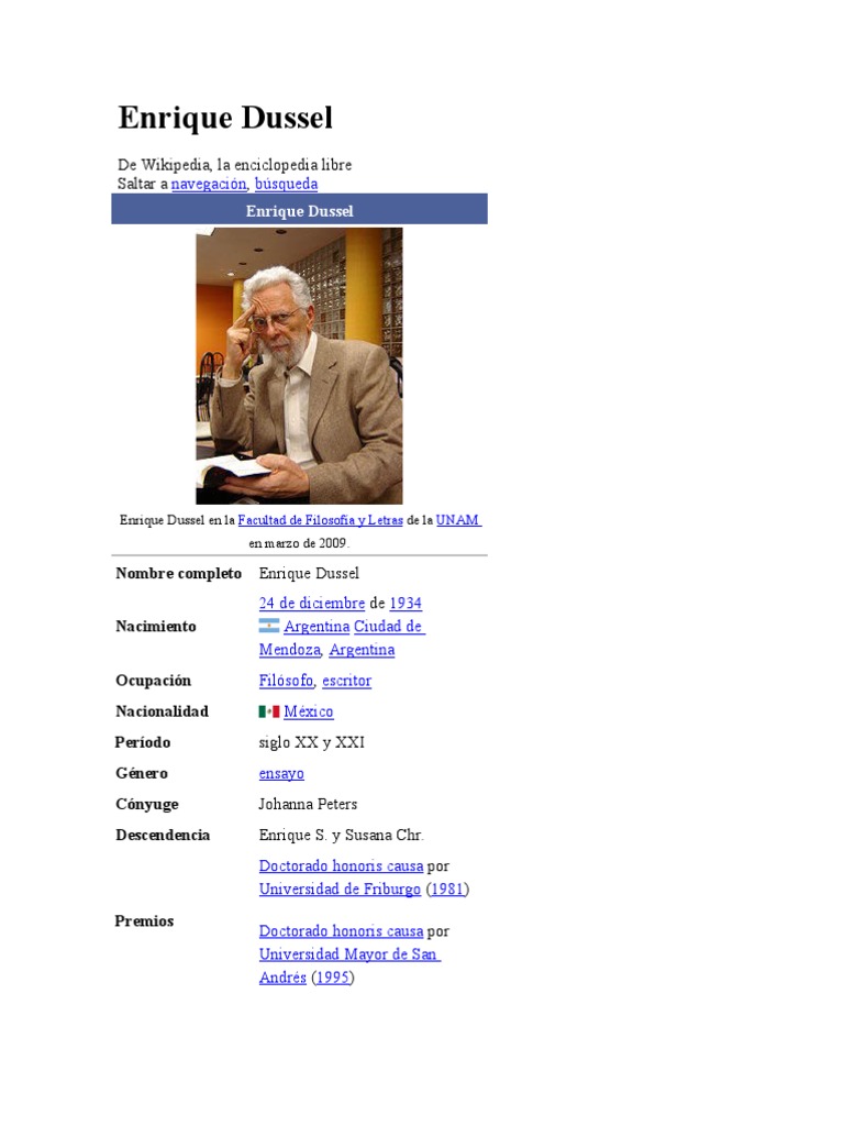 Enrique Dussel: Una biografía del destacado filósofo argentino y fundador de la Filosofía de la ...