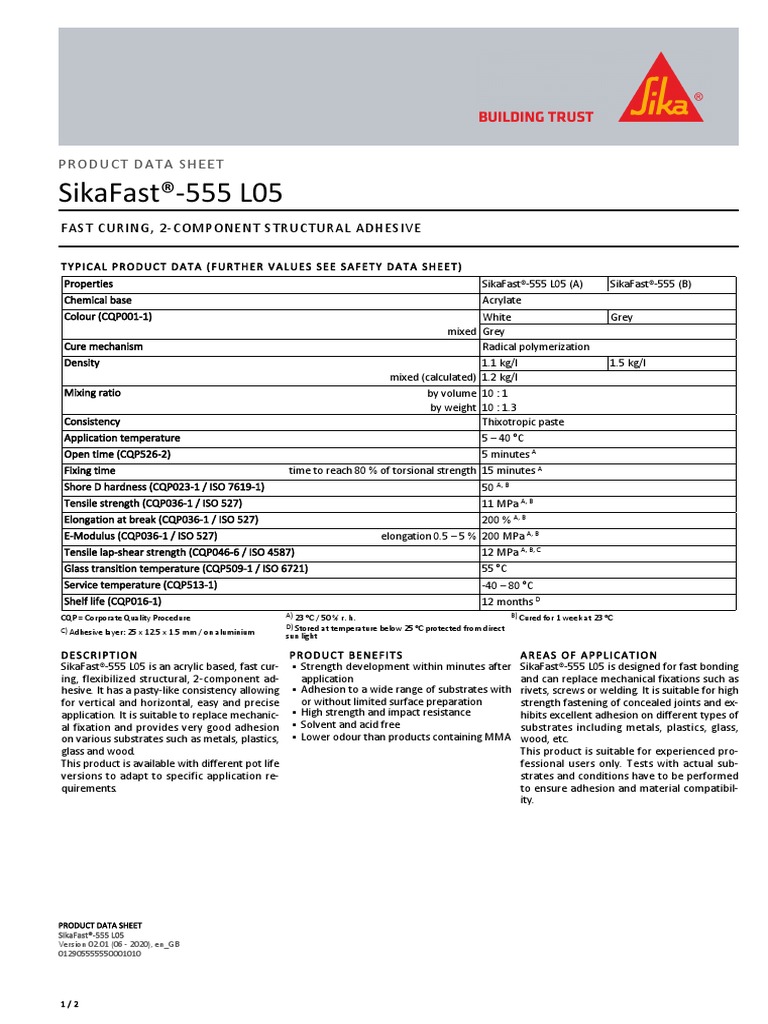 Sikafast®-555 L05: Product Data Sheet | PDF | Adhesion | Adhesive