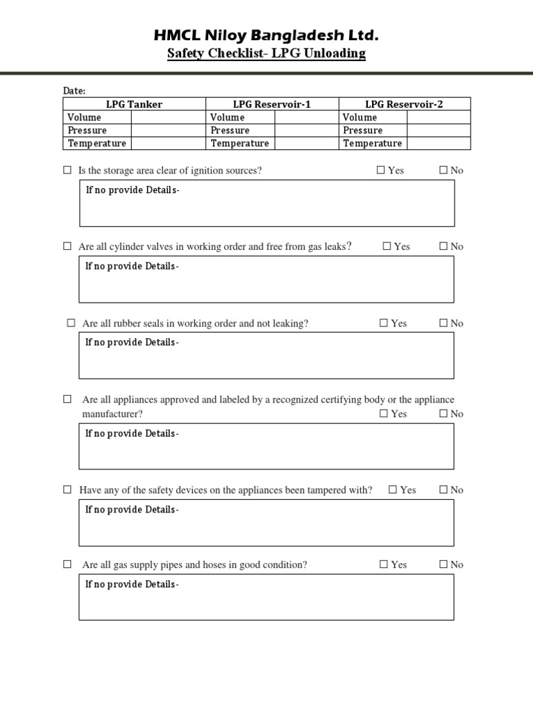 LPG Unloading Safety Checklist | PDF | Liquefied Petroleum Gas | Water