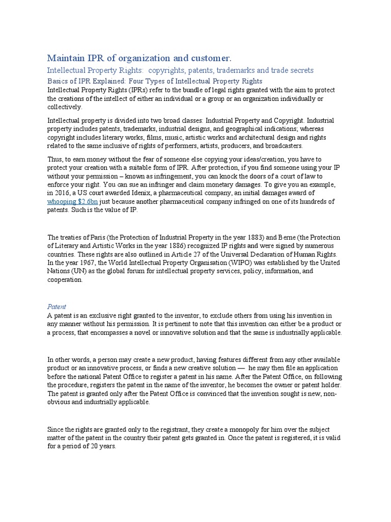 Maintain IPR of Organization and Customer (THCN9905) | PDF ...