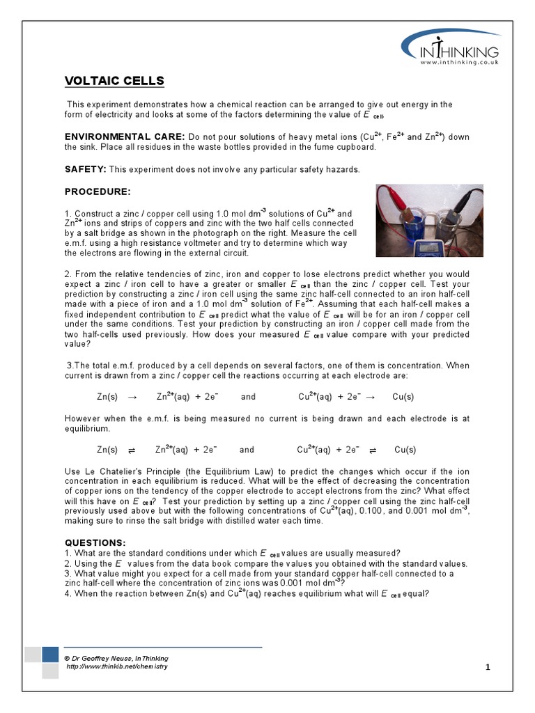 Voltaic Cells: Environmental Care | PDF | Physical Sciences | Chemistry