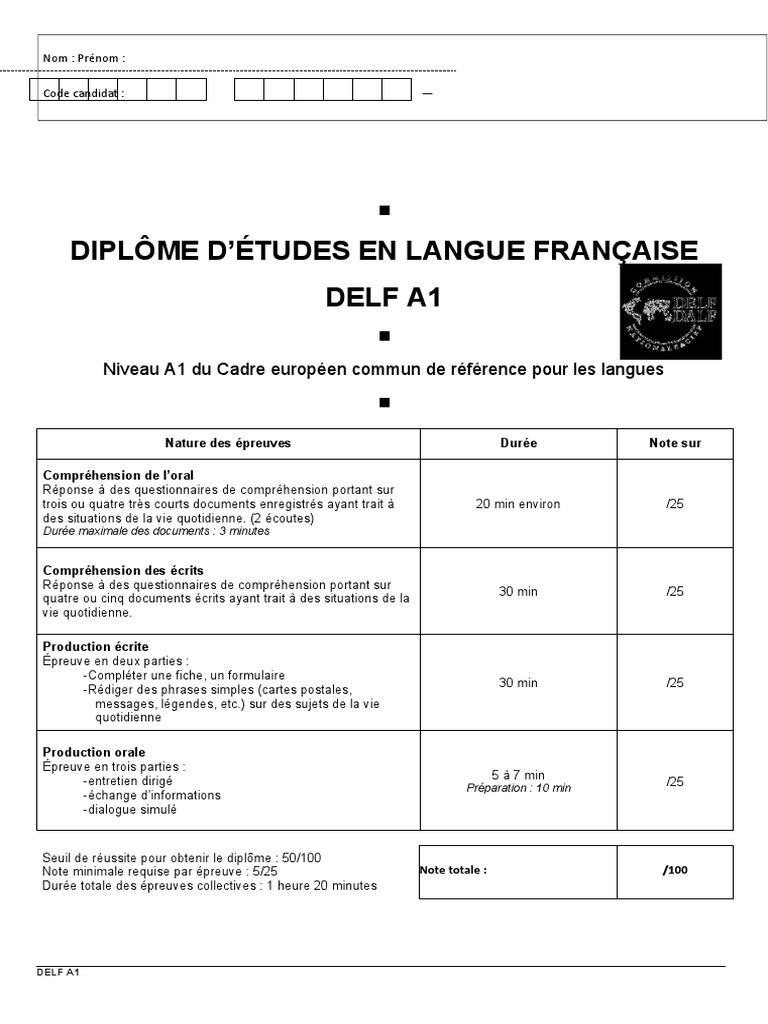 Examen DELF A1 : Guide et Exemples | PDF | Paris