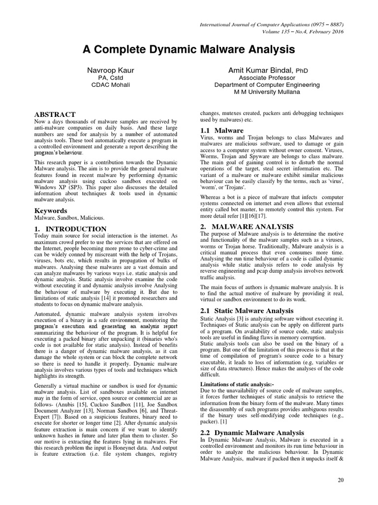 Dynamic Malware Analysis | PDF | Malware | Parameter (Computer Programming)
