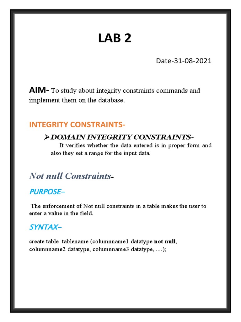 Not Null Constraints | PDF | Table (Database) | Relational Database