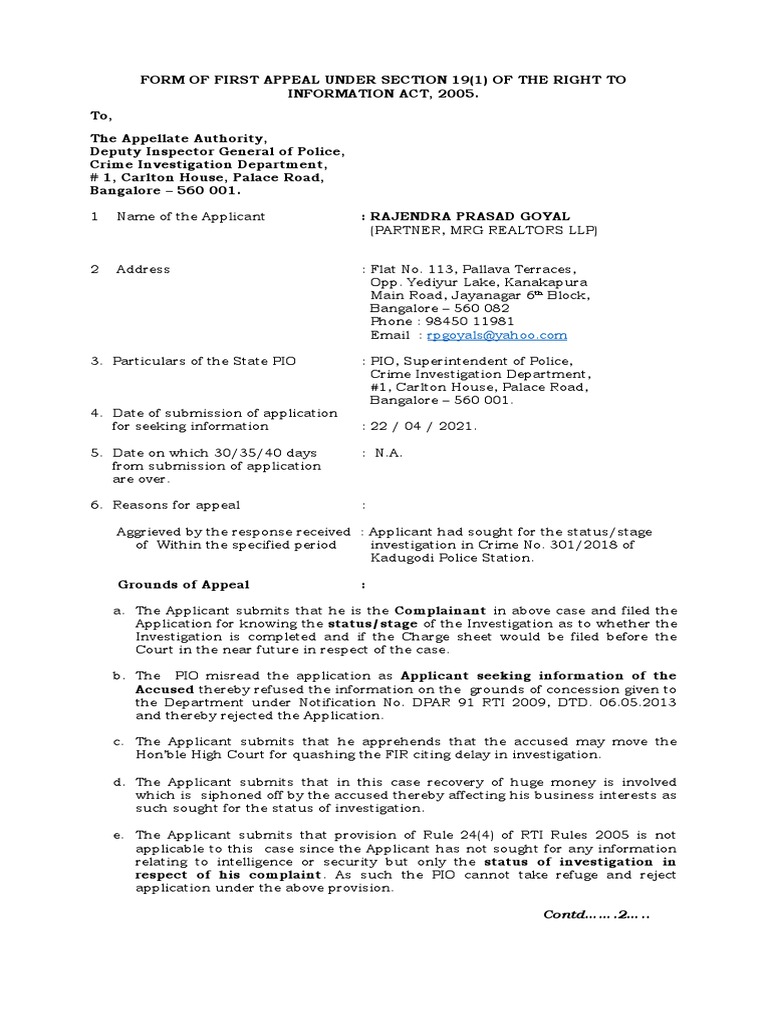 Rti Appeal Form | PDF | Common Law | Government