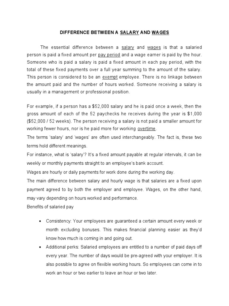 Understanding the Key Differences Between Salary and Wages | PDF ...