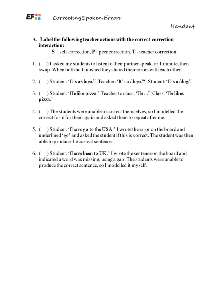 Correcting Spoken Error Handout | PDF