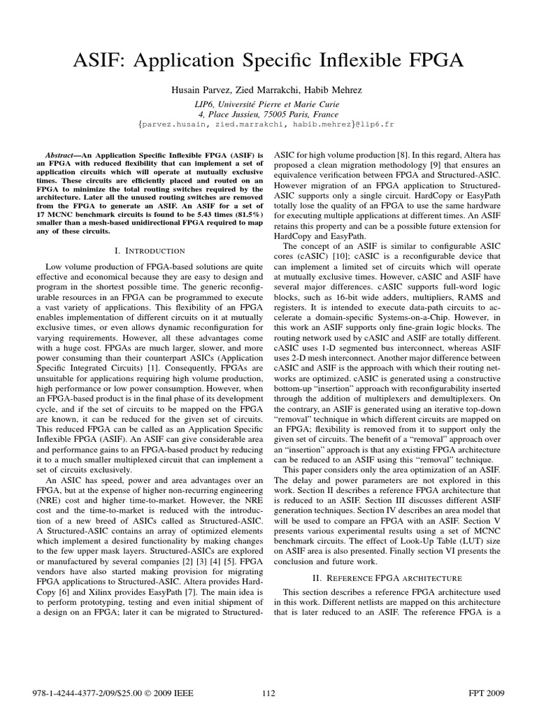 ASIF: Application Specific Inflexible FPGA: Husain Parvez, Zied Marrakchi, Habib Mehrez | PDF ...