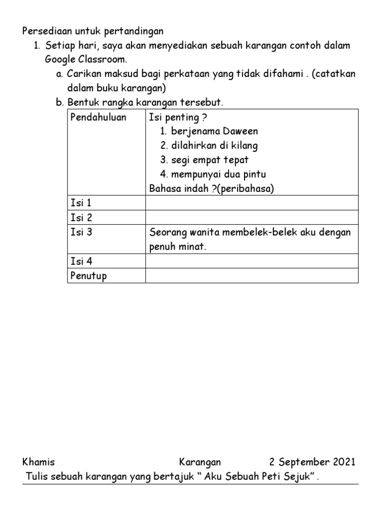 Rangka Karangan Aku Sebuah Peti Sejuk Pdf