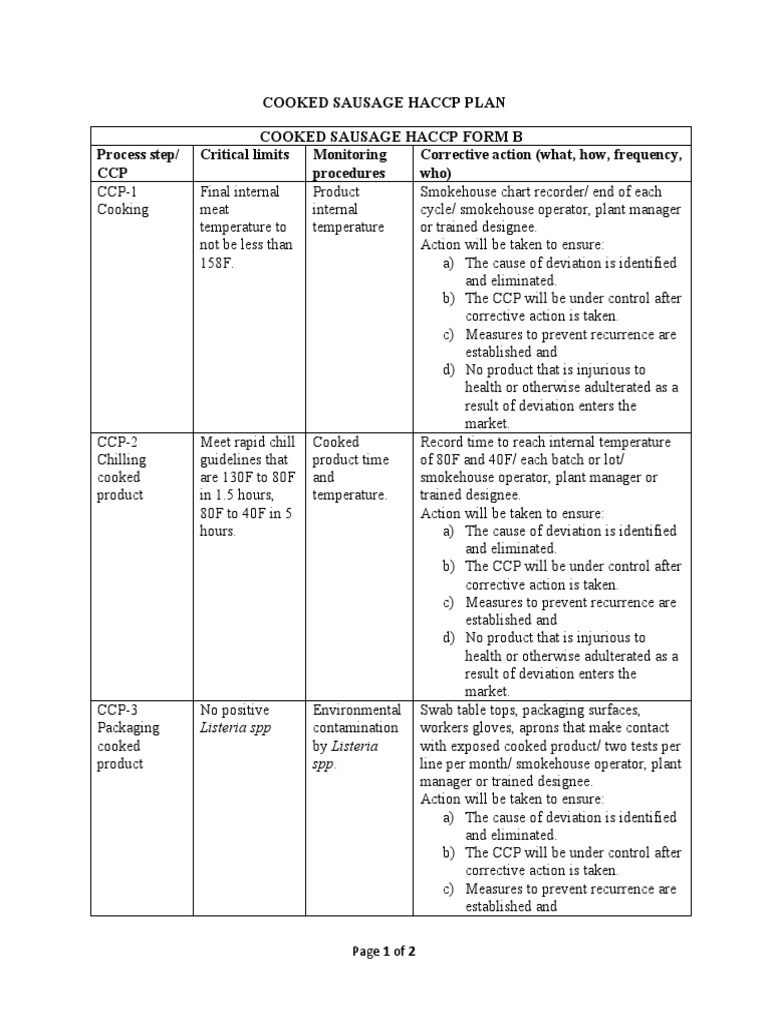 Haccp Form B | PDF | Safety