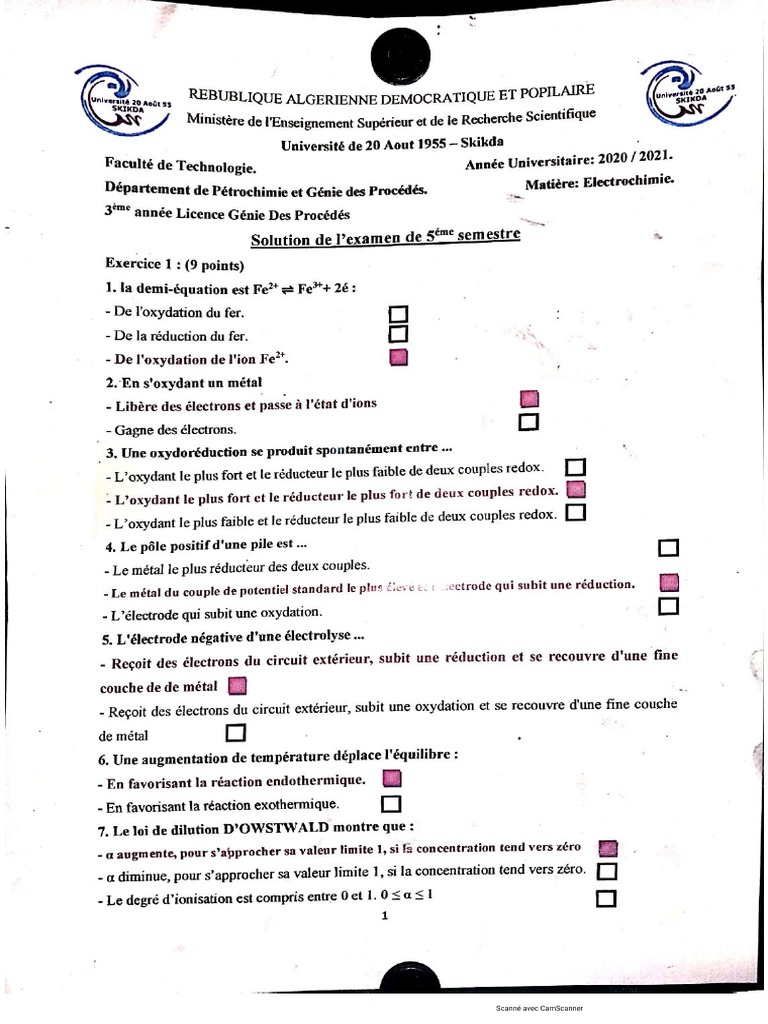 Examen Corrig Electrochimie S5 GP | PDF