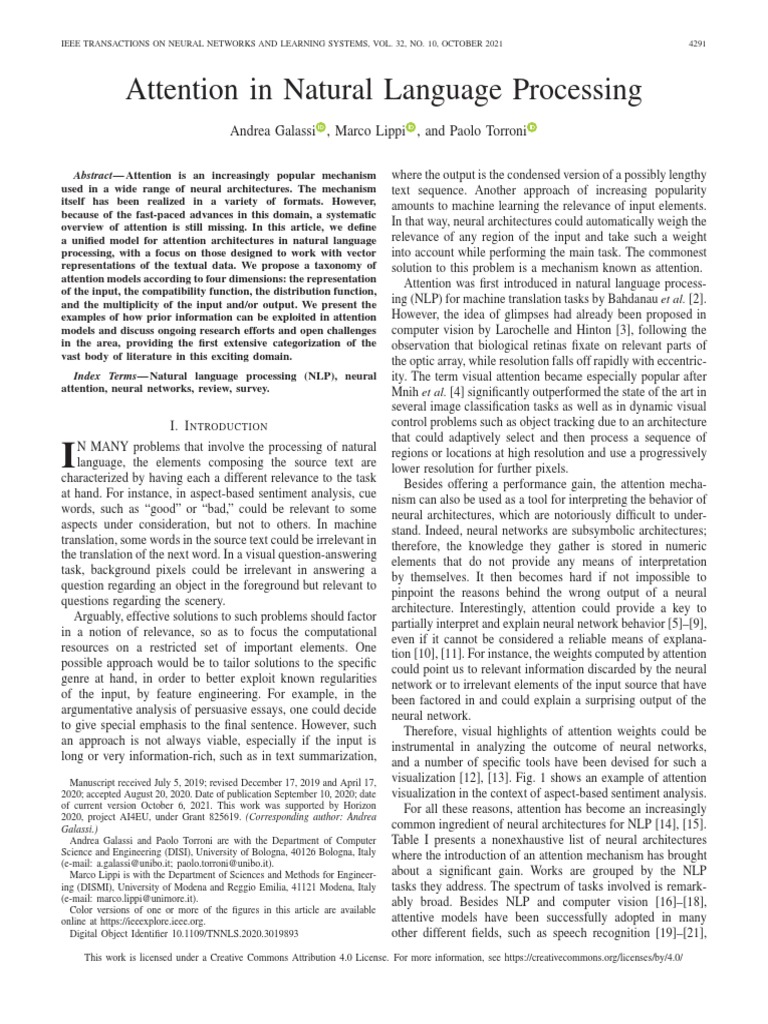Attention in Natural Language Processing: Andrea Galassi, Marco Lippi ...