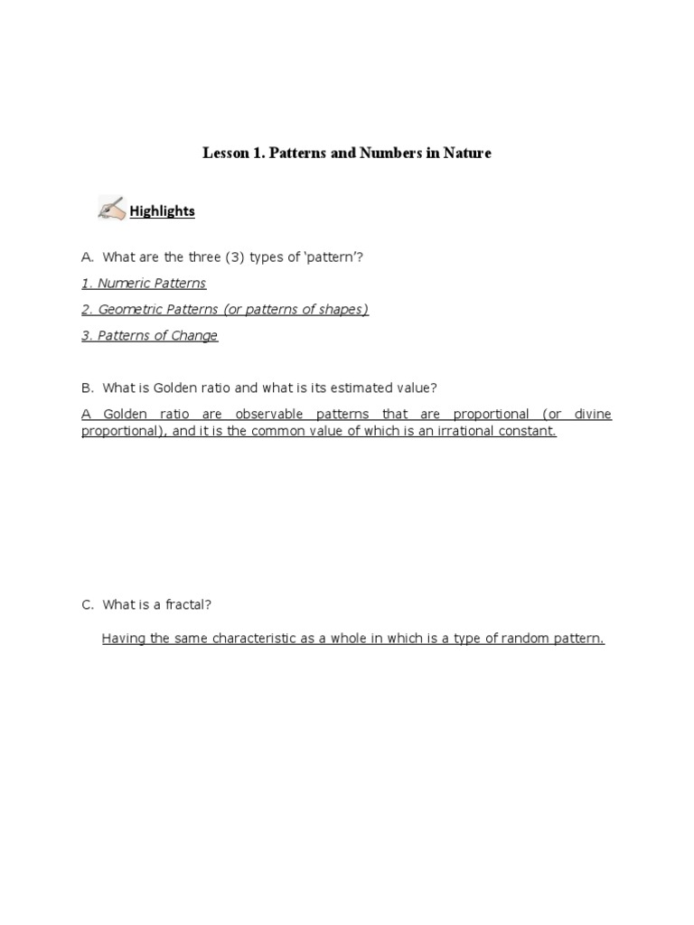 Lesson 1. Patterns and Numbers in Nature | PDF | Chaos Theory | Logarithm