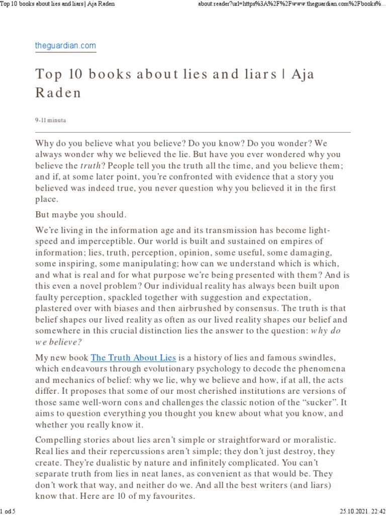 Top 10 Books on Lies and Deceit | PDF | Truth | Journalism