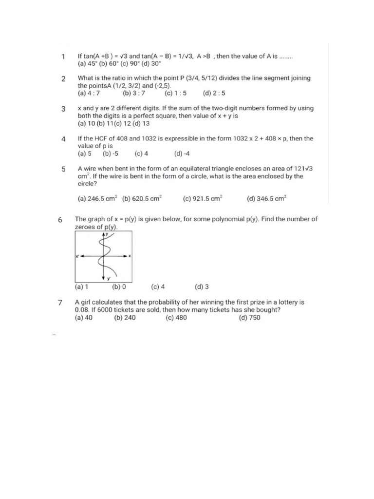 Maths Preboard Paper | PDF