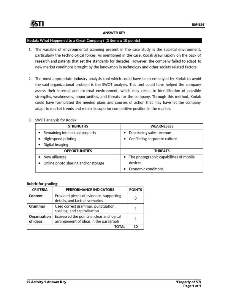 05 Activity 1 Answer Key | PDF | Swot Analysis | Business