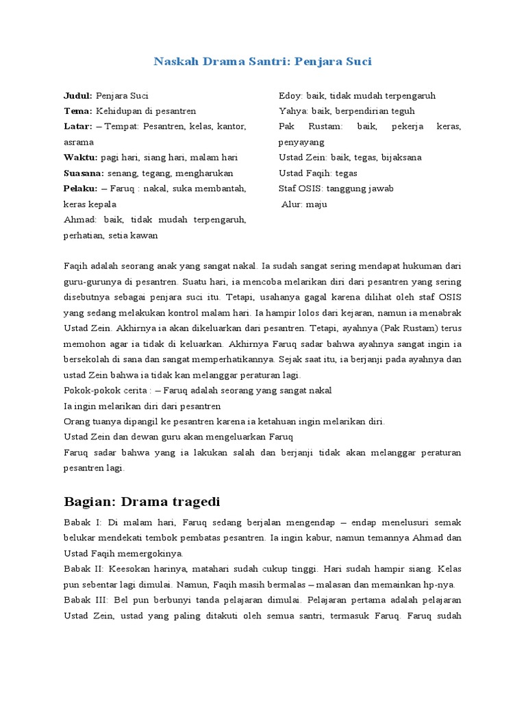 Naskah Drama Santri - Penjara Suci | PDF