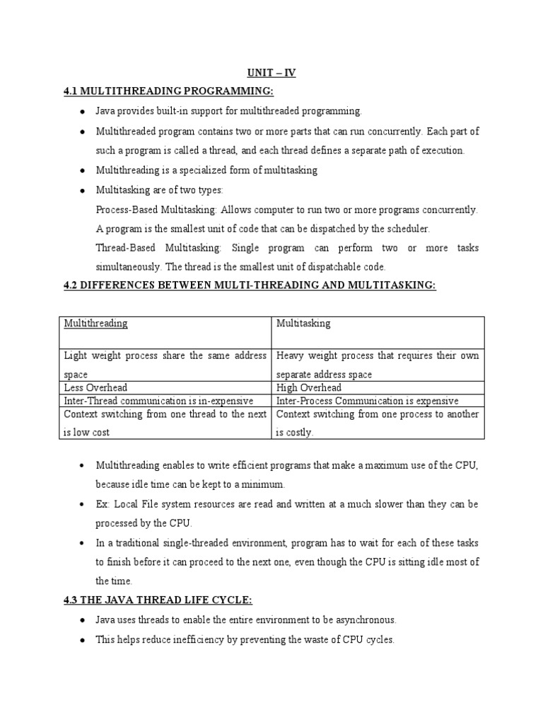 Unit Iv 41 Multithreading Programming Pdf Process Computing Concurrency Computer 9798