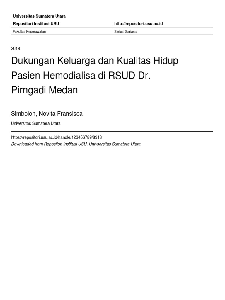 Dukungan Keluarga Dan Kualitas Hidup Pasien Hemodialisa Di RSUD Dr. Pirngadi Medan | PDF