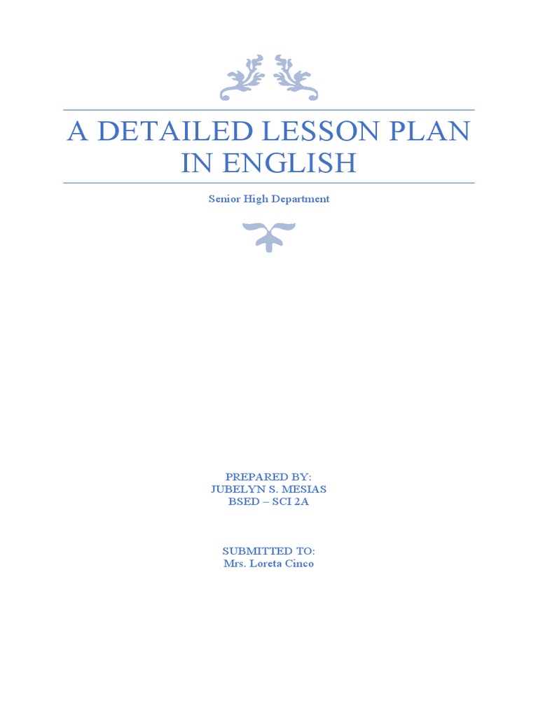 A Detailed Lesson Plan in English: Senior High Department | PDF ...