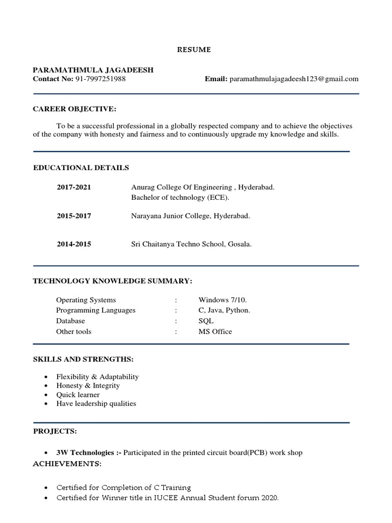 Resume of Jagadeesh Paramathmula | PDF | Computers