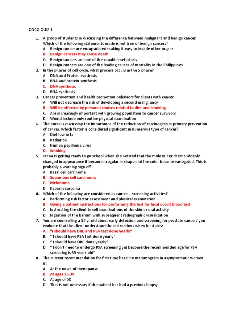 Onco Quiz 1 | PDF | Cancer | Mammography