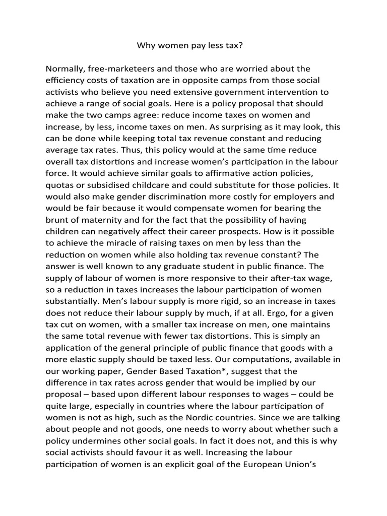 Why Women Pay Less Tax | PDF | Taxes | Labour Economics