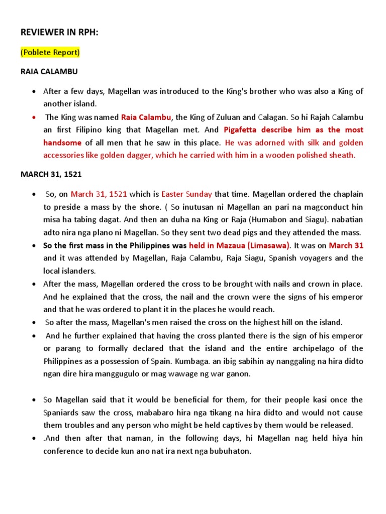 Reviewer in RPH:: Raia Calambu Pigafetta Describe Him As The Most ...