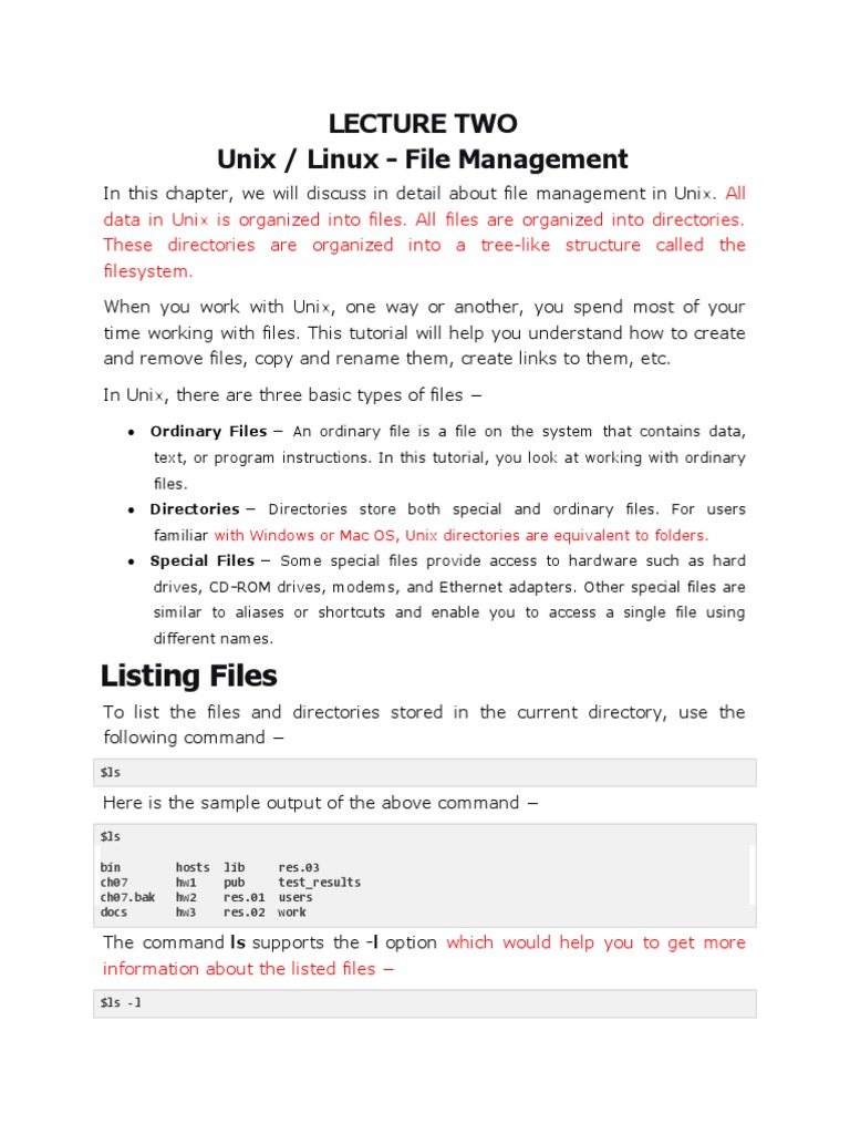 Unix File Management Basics | PDF | Data | Information Technology ...