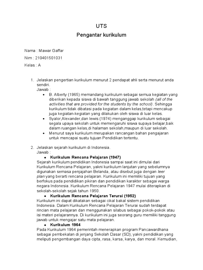 UTS Pengantar Kurikulum | PDF