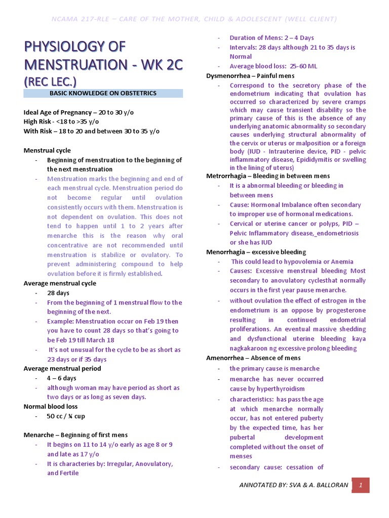 NCMA 217 WK 2C Mens | PDF | Menstrual Cycle | Menstruation