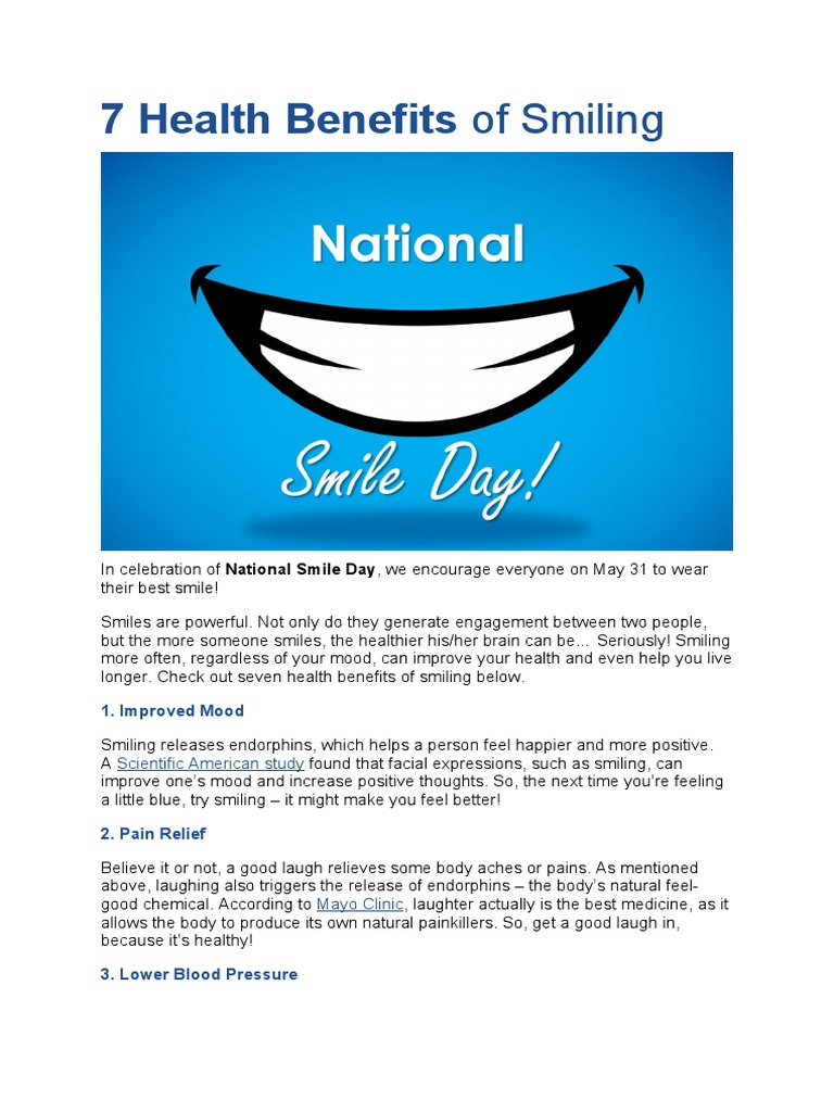 7 Health Benefits of Smiling | PDF | Laughter | Heart