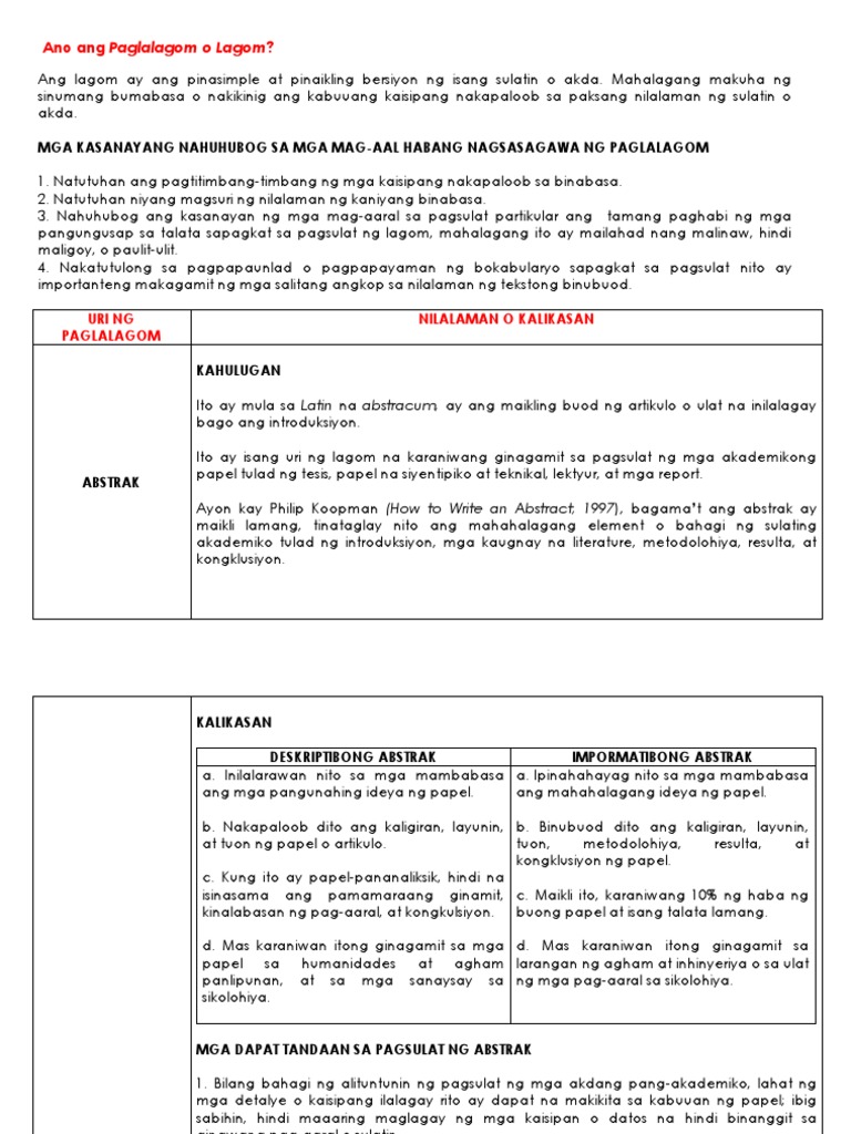 Uri NG Paglalagom | PDF