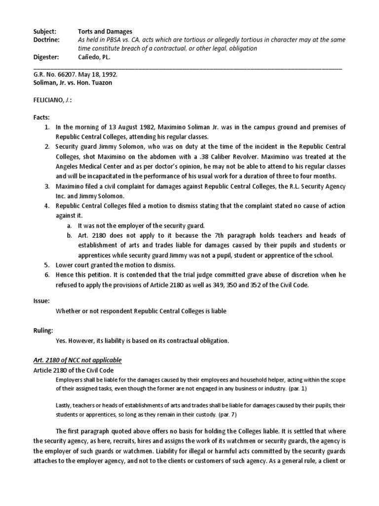 Soliman, Jr. vs. Hon. Tuazon | PDF | Legal Liability | Security Guard